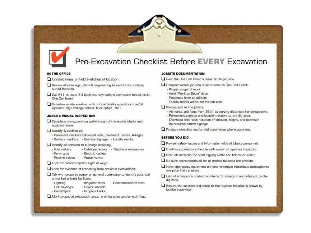 Pre-Excavation Checklist – AirSpade Pneumatic Soil Excavation Tools